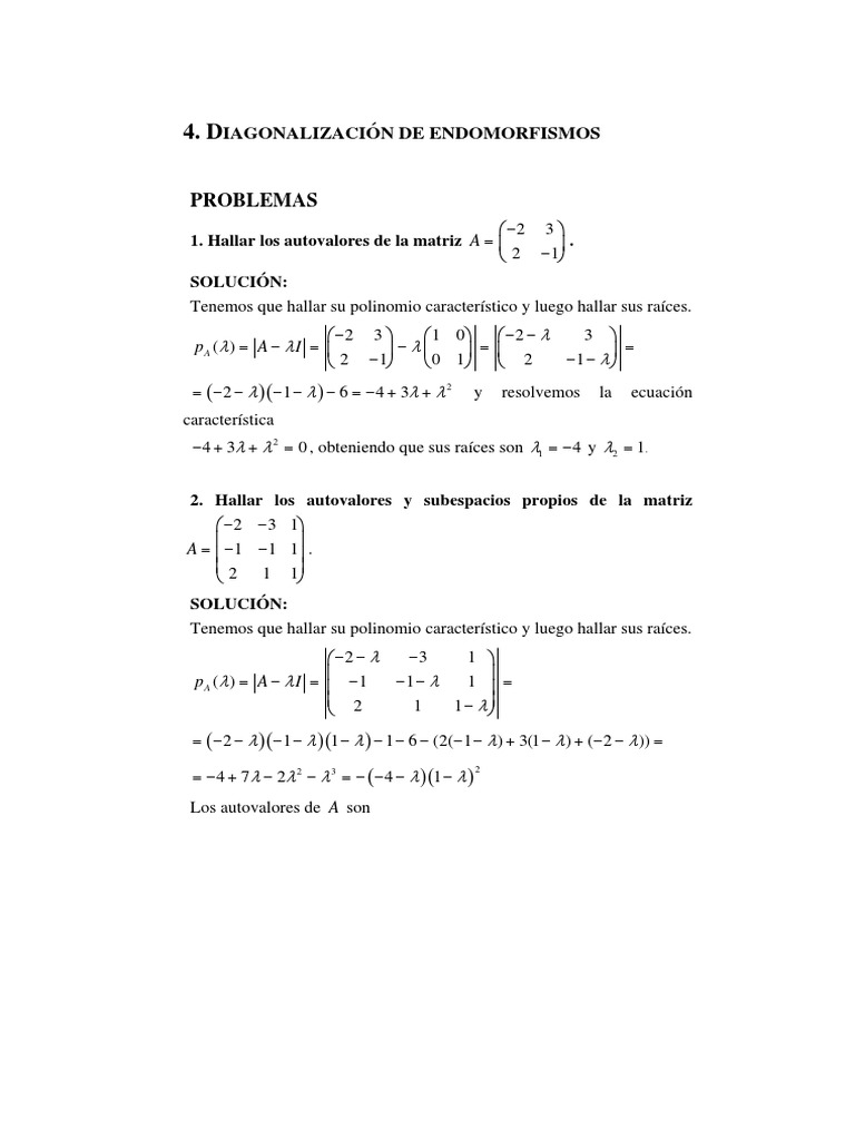 Diagonalización de Endomorfismos: Problemas Resueltos | PDF | Valores propios y vectores propios ...