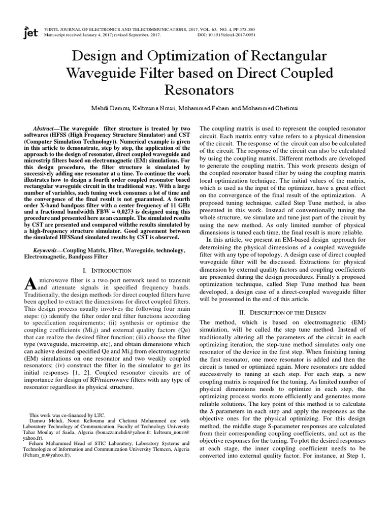 Design And Optimization Of Rectangular Waveguide Filter Based On Direct 8295