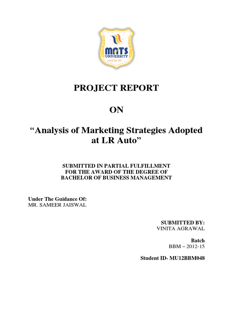 Marketing Strategy - Project Report On LR Auto | PDF | Marketing ...