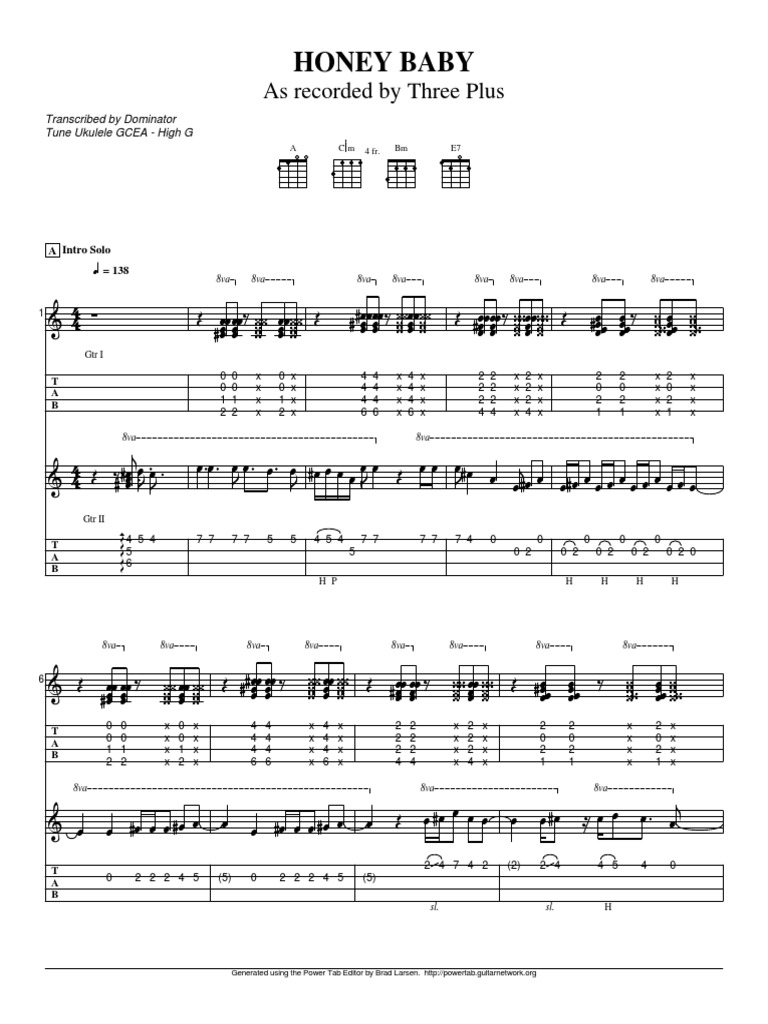 Honey Baby: Transcribed by Dominator Tune Ukulele GCEA - High G | PDF