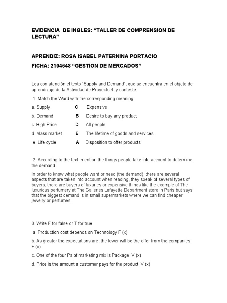 Evidencia de Ingles Comprension de Lectura | PDF | Demand | Benchmarking