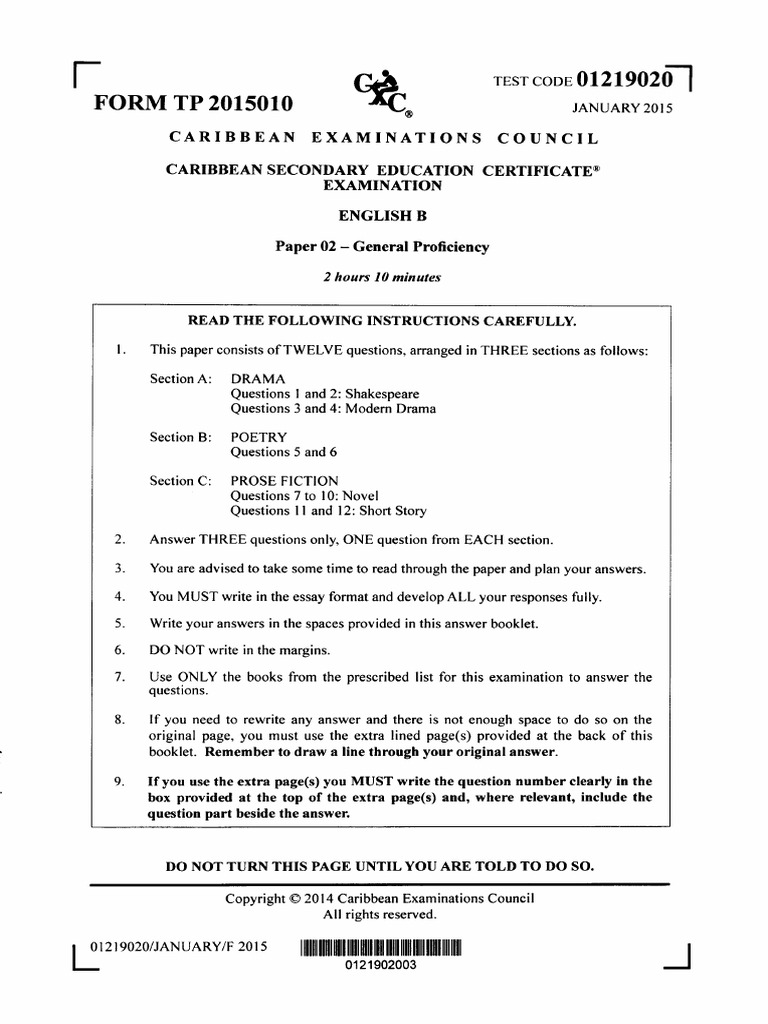 CSEC English B January 2015 P2 | PDF