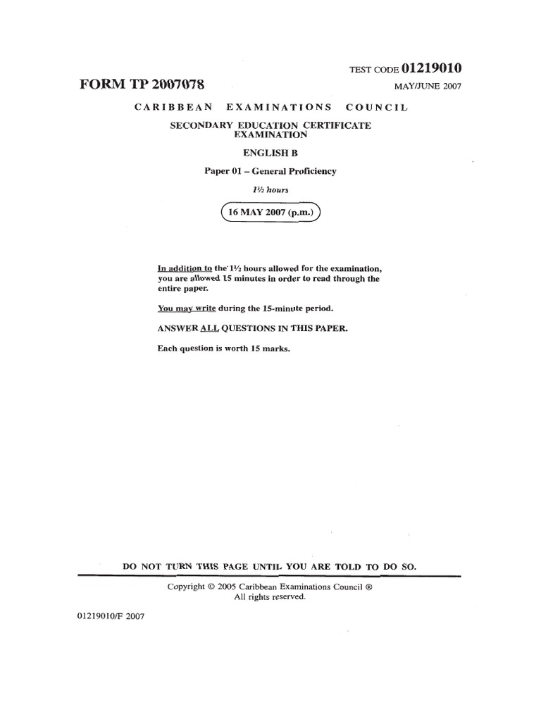 CSEC English B June 2007 P1 | PDF | Poetry