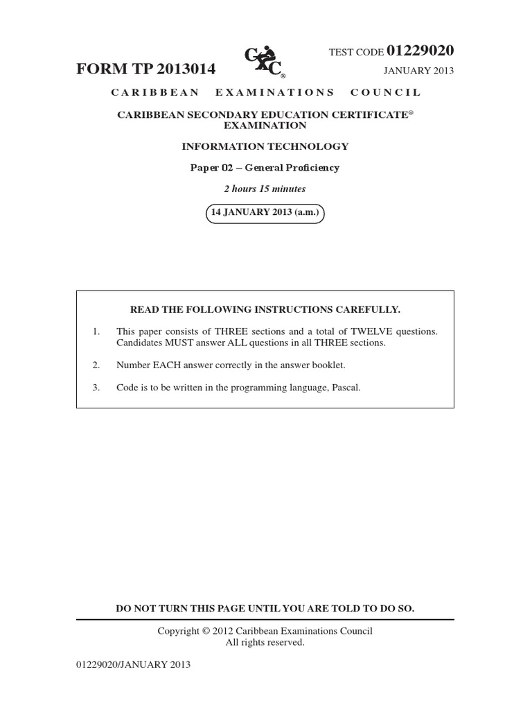 Csec Information Technology January 2013 P02 Pdf Array Data Type Computer Network