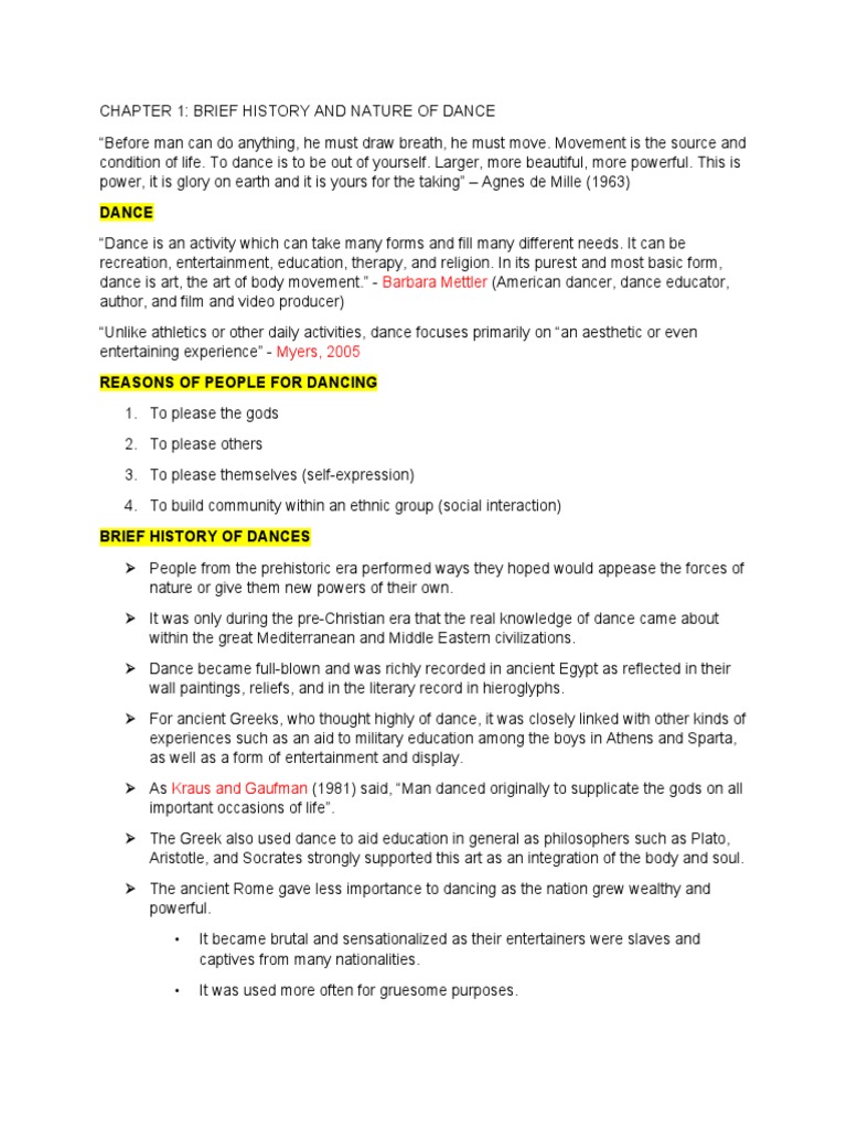 Pe Chapter 1 Reviewer | PDF | Dances | Ballet
