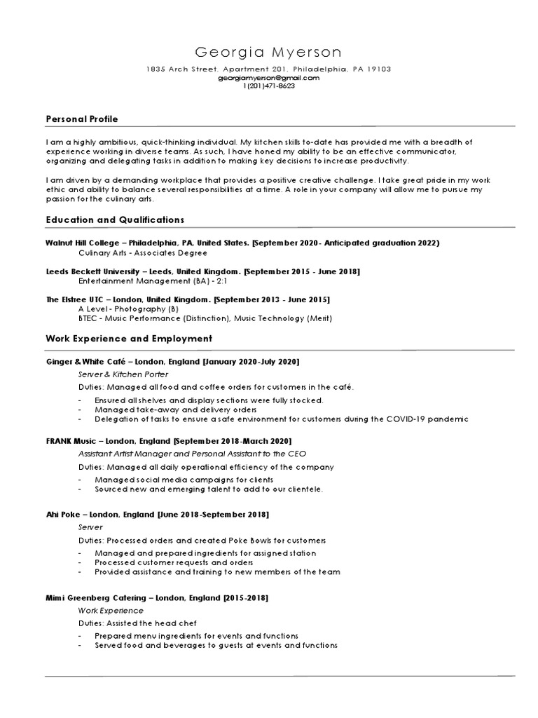 Georgia Myerson Resume 2021 - Final | Business | Foods