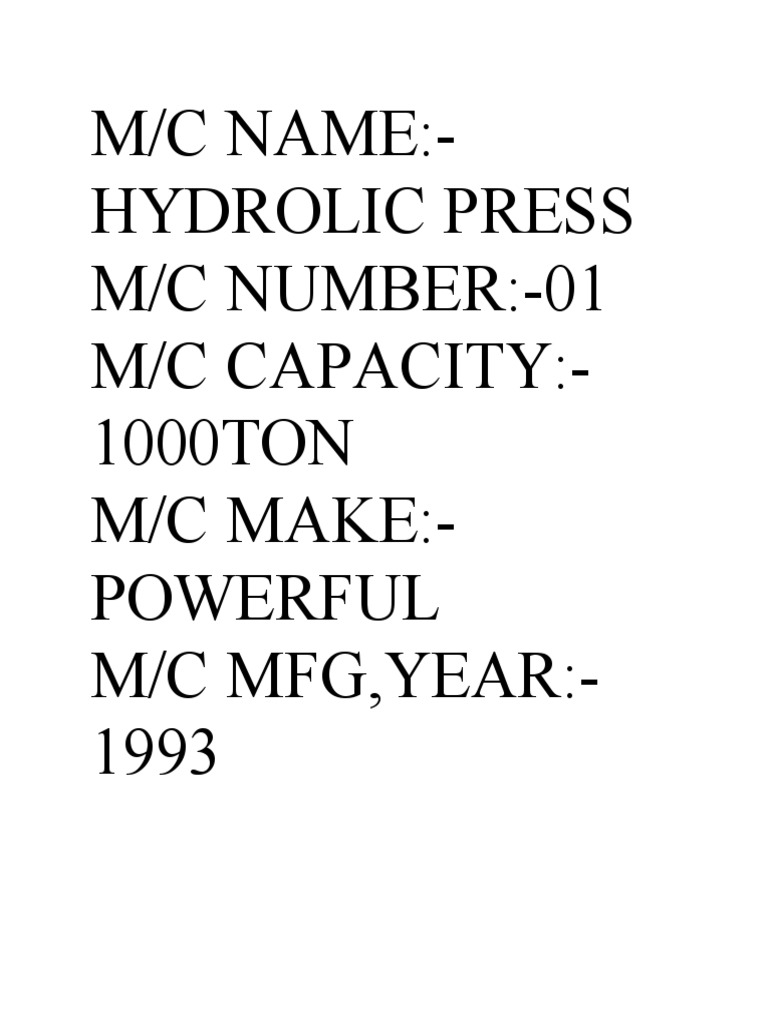 Industrial Machinery Specifications List | PDF