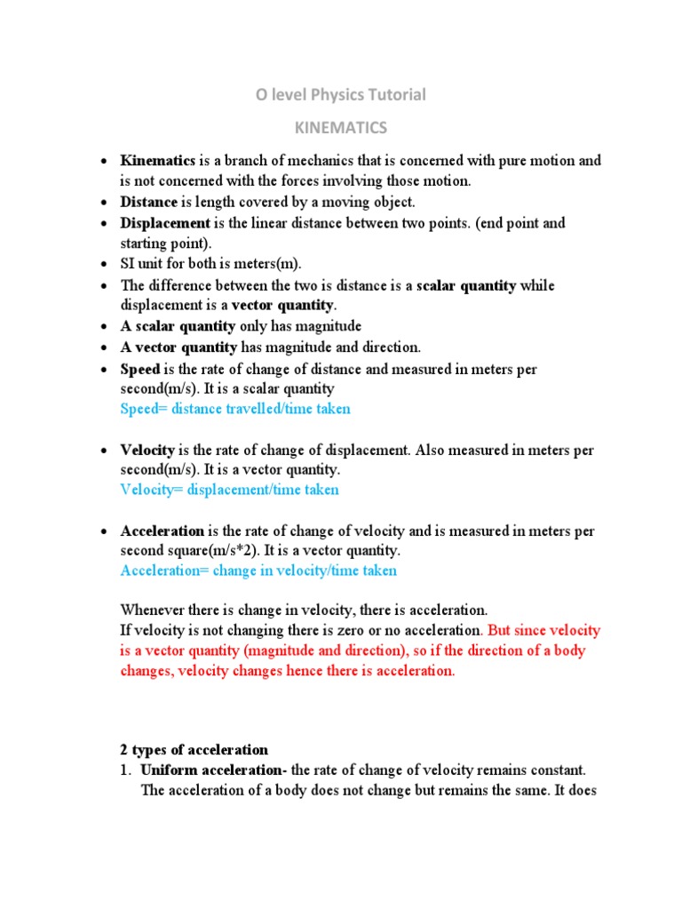 O Level Physics Tutorial Kinematics: Speed Distance Travelled/time Taken | PDF | Velocity ...