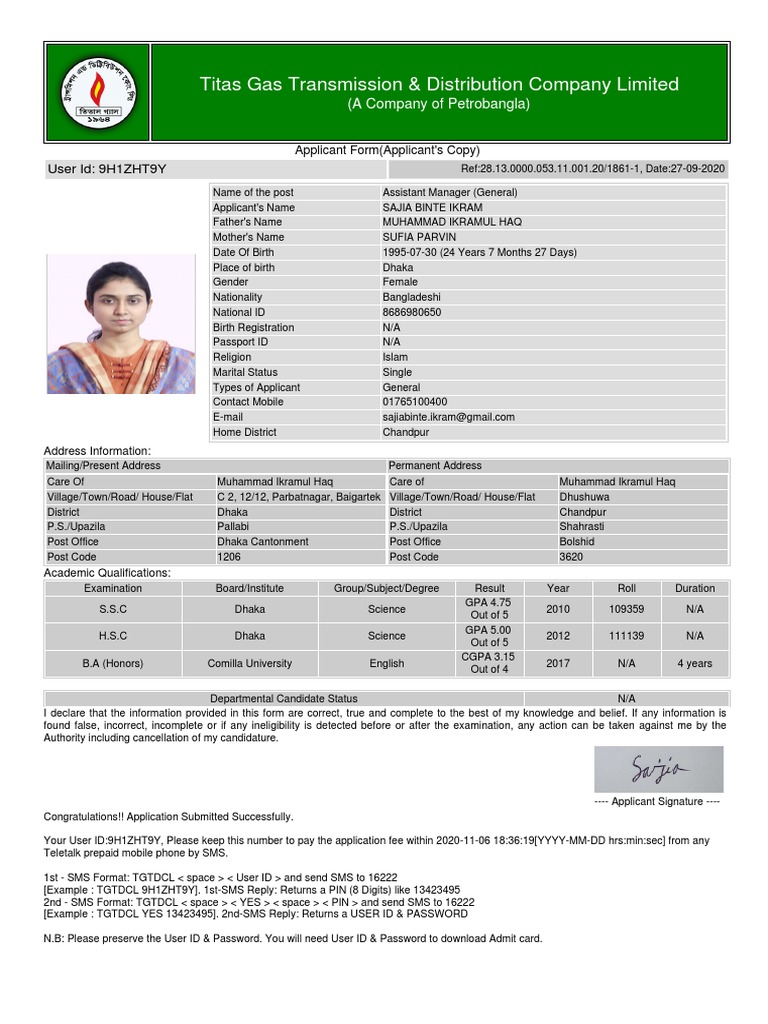 Titas Gas Transmission & Distribution Company Limited: User Id ...