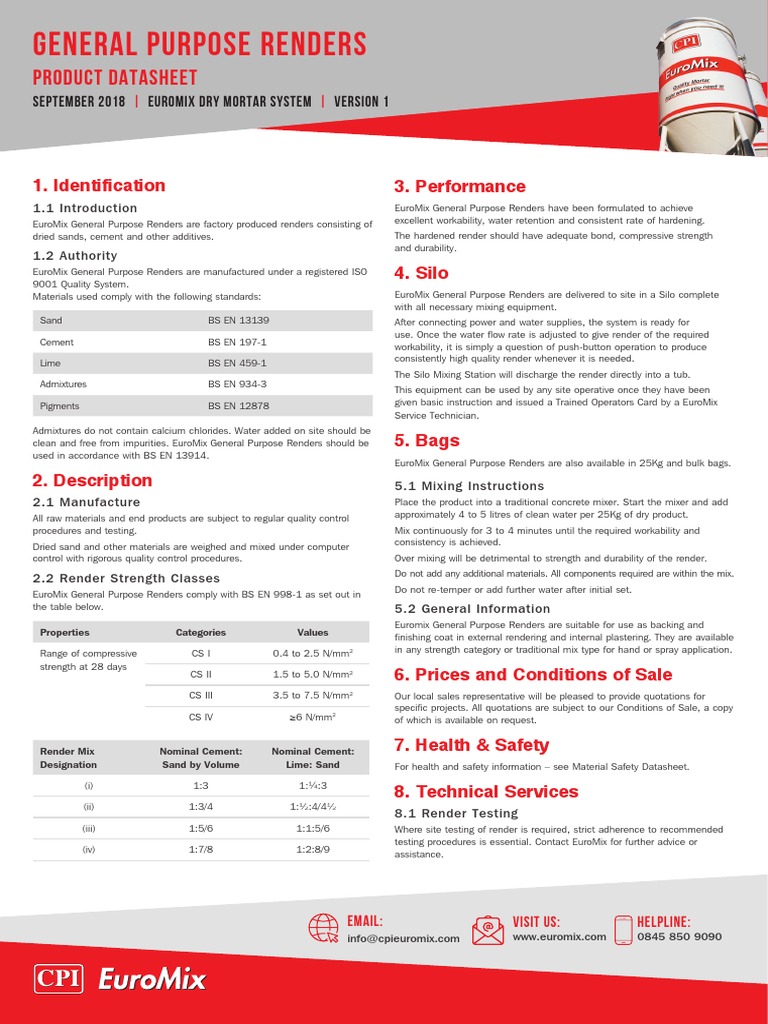 EuroMix Render Datasheet | PDF | Concrete | Cement