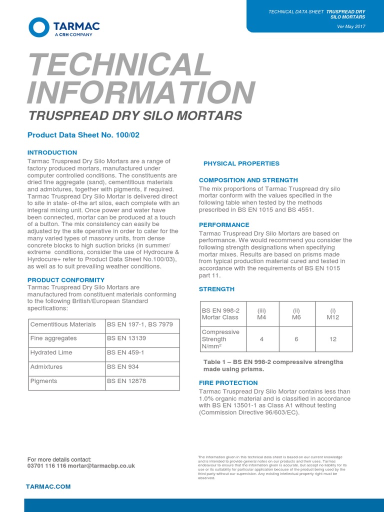 Technical Information: Truspread Dry Silo Mortars | PDF | Mortar ...