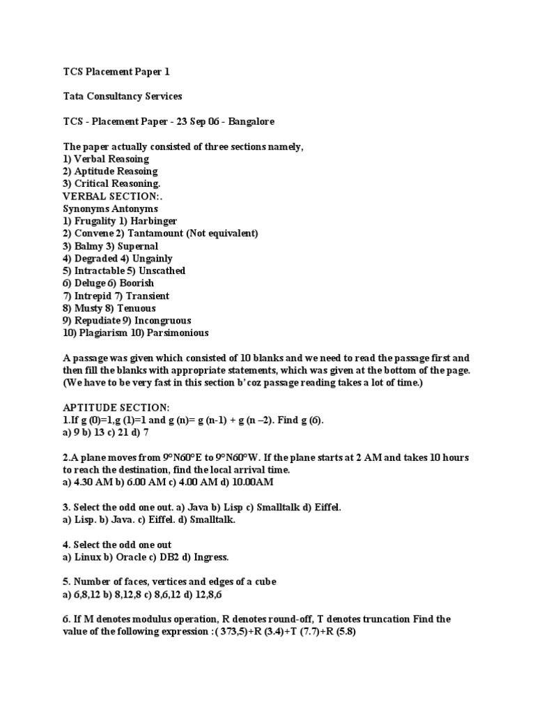 TCS Placement Paper 1 | PDF | Matrix (Mathematics)