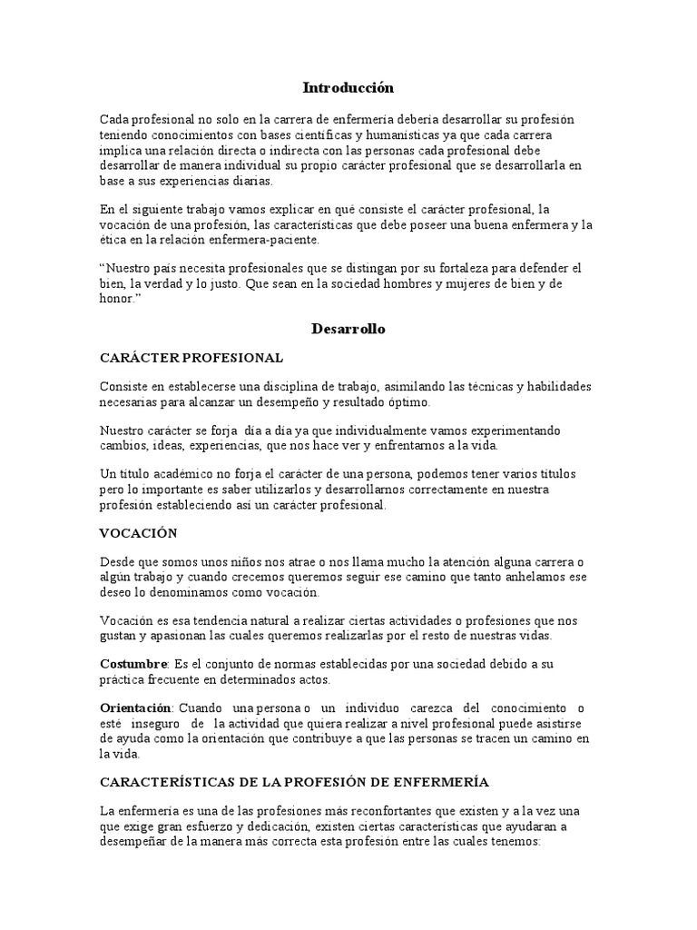 Características del Carácter Profesional en Enfermería | PDF ...