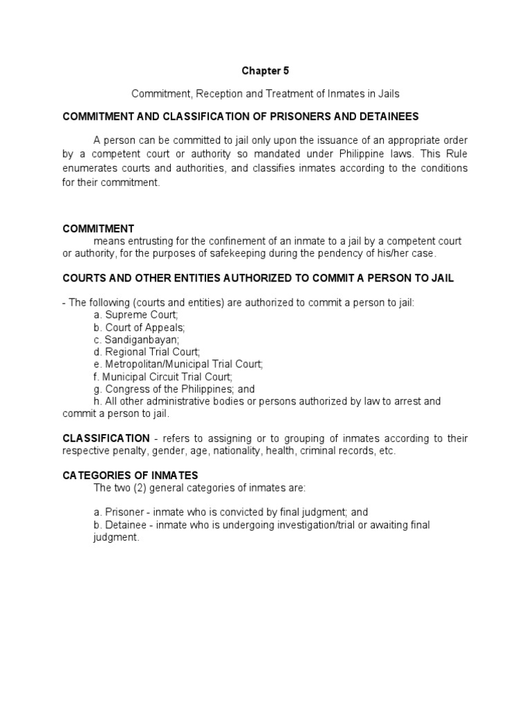 Chapter 5 Commitment, Receptions and Treatment of Inmates in Jails ...