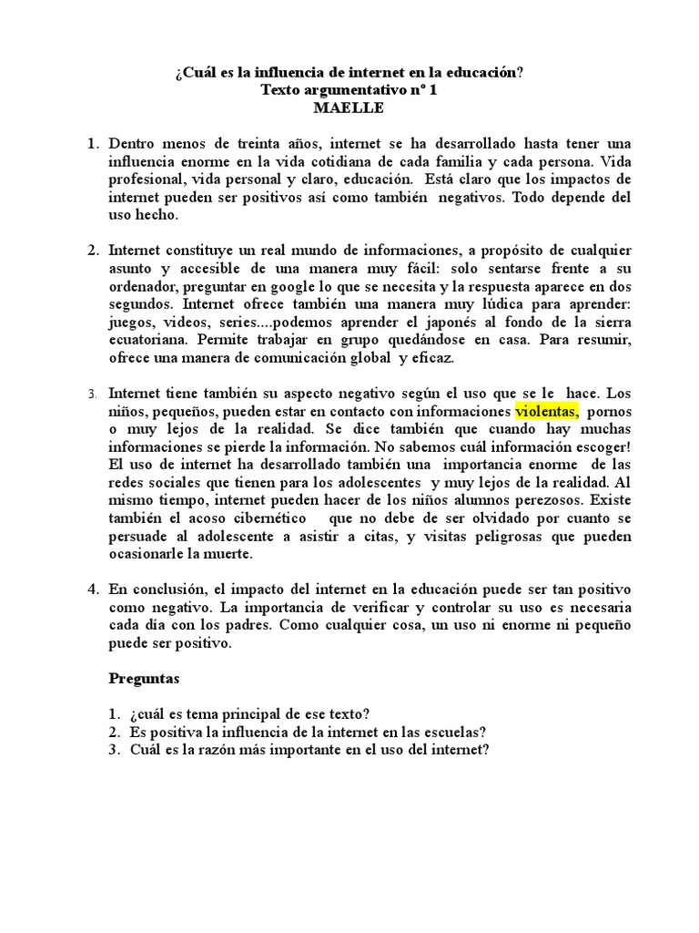 Cuál Es La Influencia de Internet en La Educación MAELLE | PDF