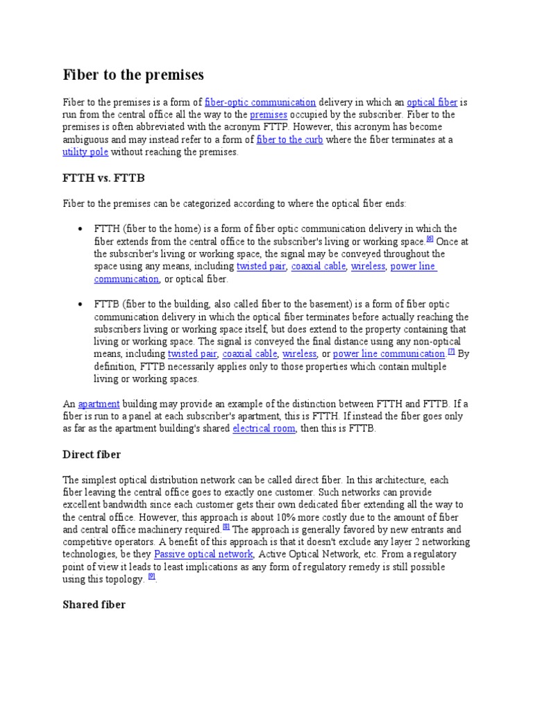 Fiber To The Premises | PDF | Fiber To The X | Computer Network