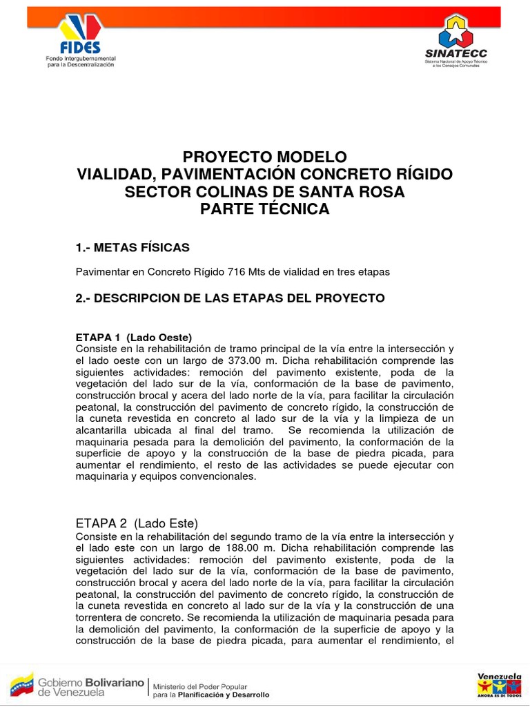 Proy Modelo Vialidad Eta2 | Descargar gratis PDF | Hormigón | Acero