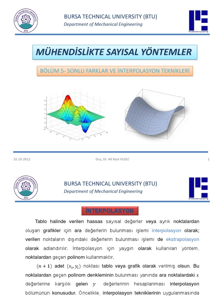Bölüm 5 - Sonlu Farklar Ve İnterpolasyon Teknikleri | PDF