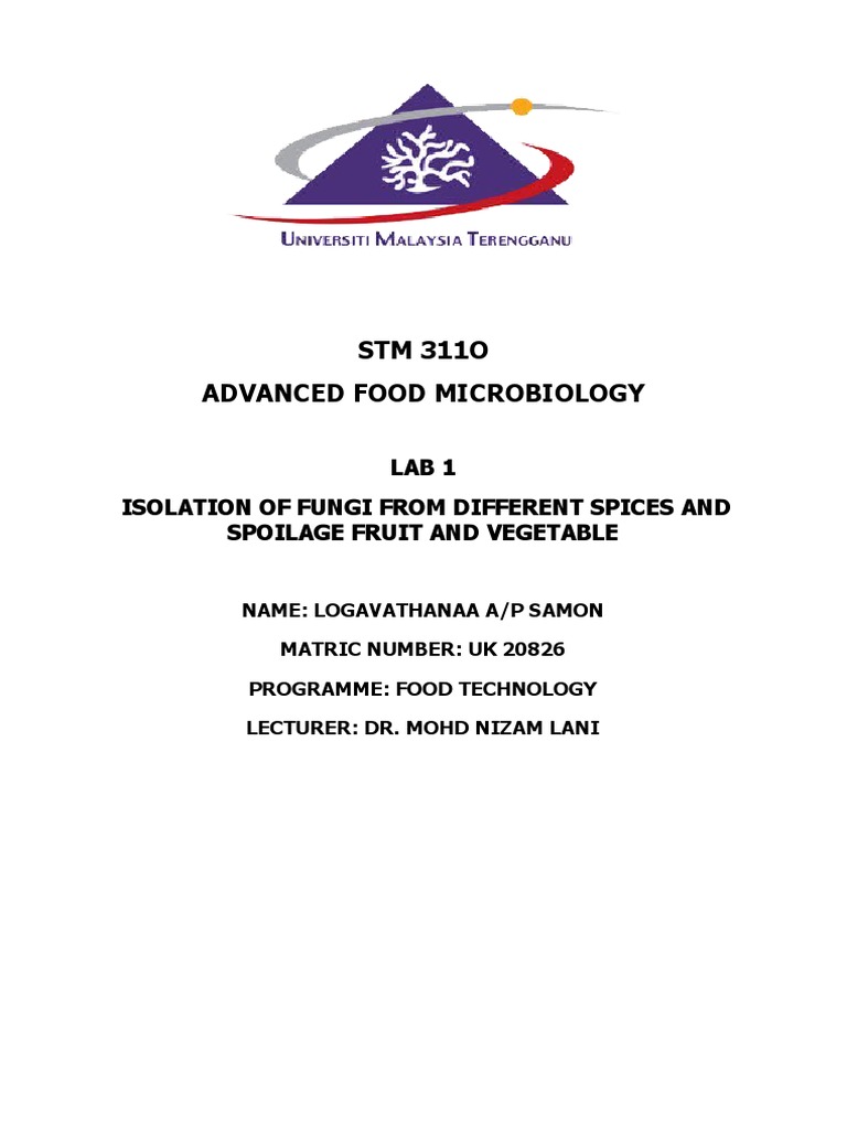 STM 311O Advanced Food Microbiology: Lab 1 Isolation of Fungi From ...