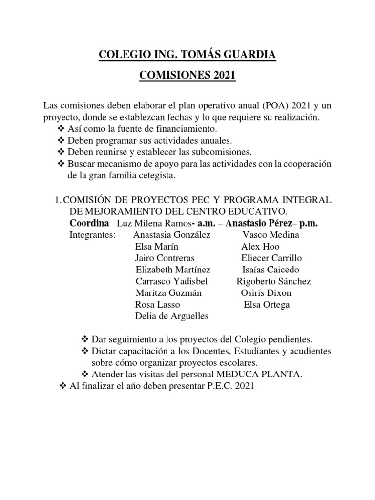 Comisiones 2021 | PDF | Maestros | Educación avanzada