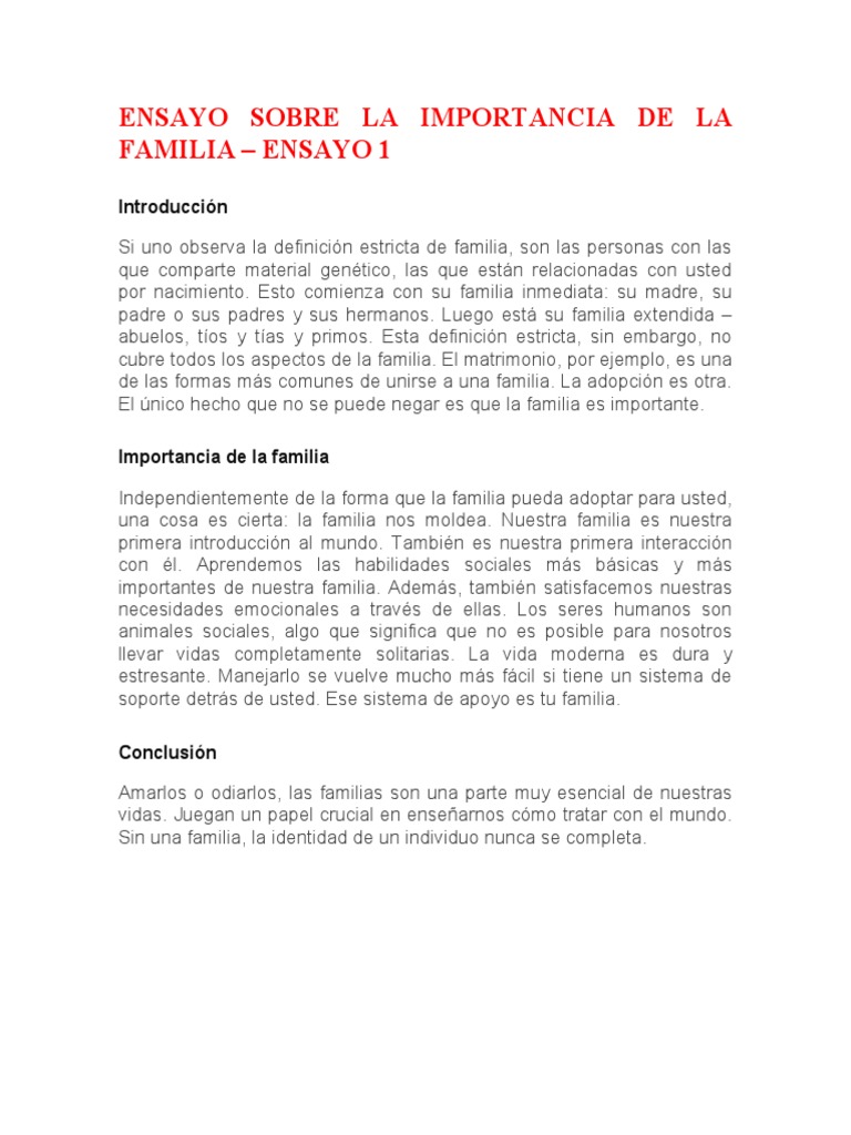 Ensayo Sobre La Importancia de La Familia | PDF