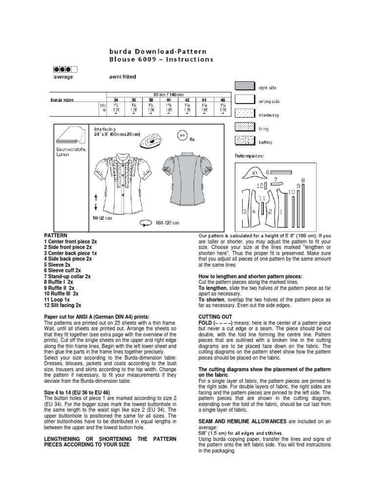 Sewing Pattern Instructions for Blouse | PDF | Seam (Sewing) | Sewing