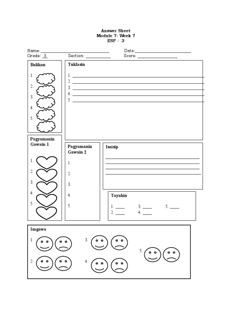 Esp3 q2 w7 Answer Sheet | PDF