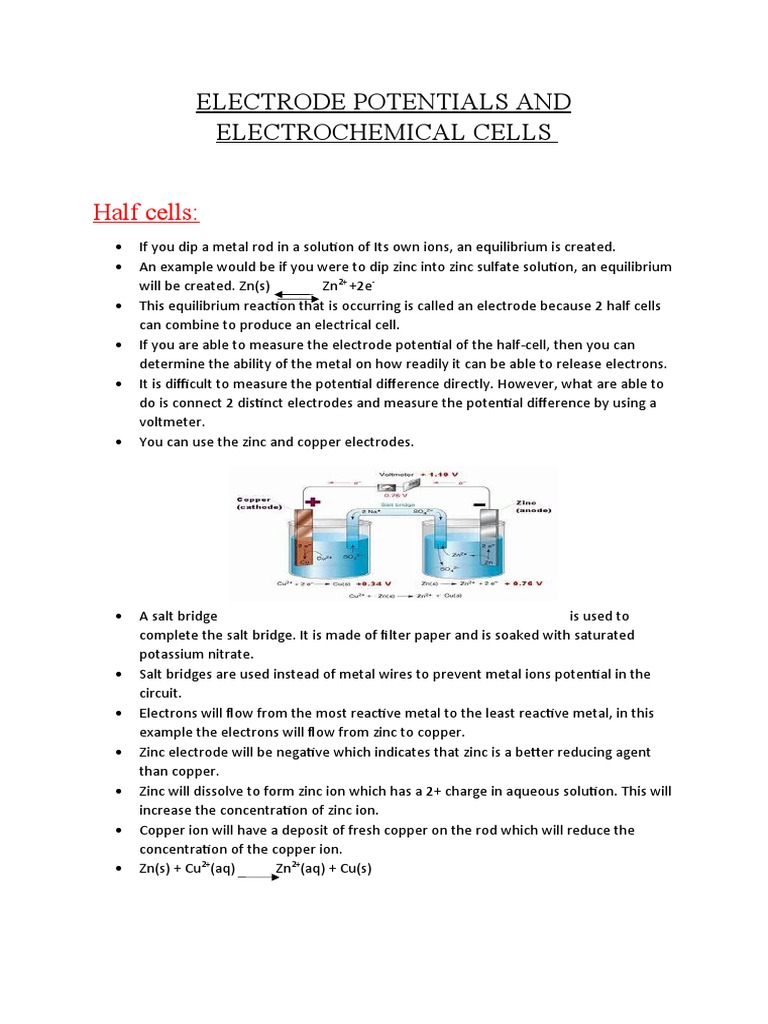 Electrode Potentials and Electrochemical Cells | PDF | Redox ...