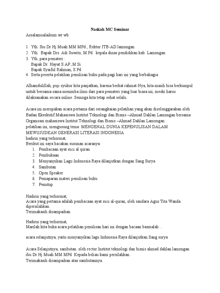 Teks MC Seminar | PDF