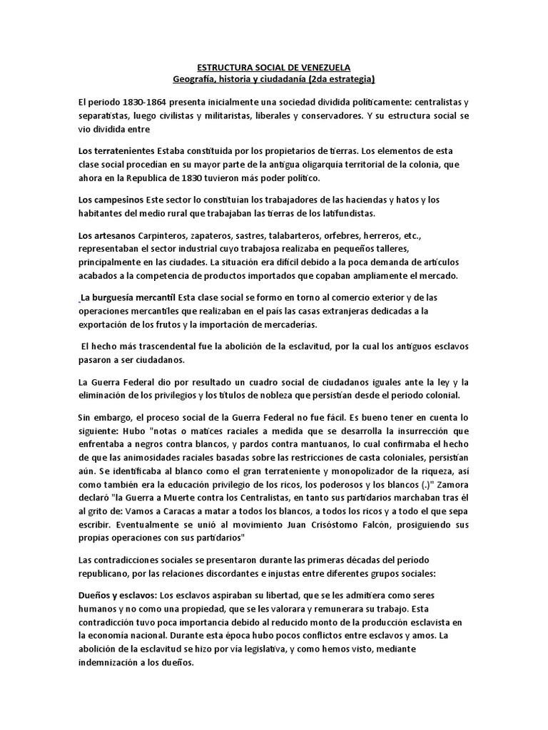 ESTRUCTURA SOCIAL DE VENEZUELA GHC (2da Estrategia) | PDF | Esclavitud ...
