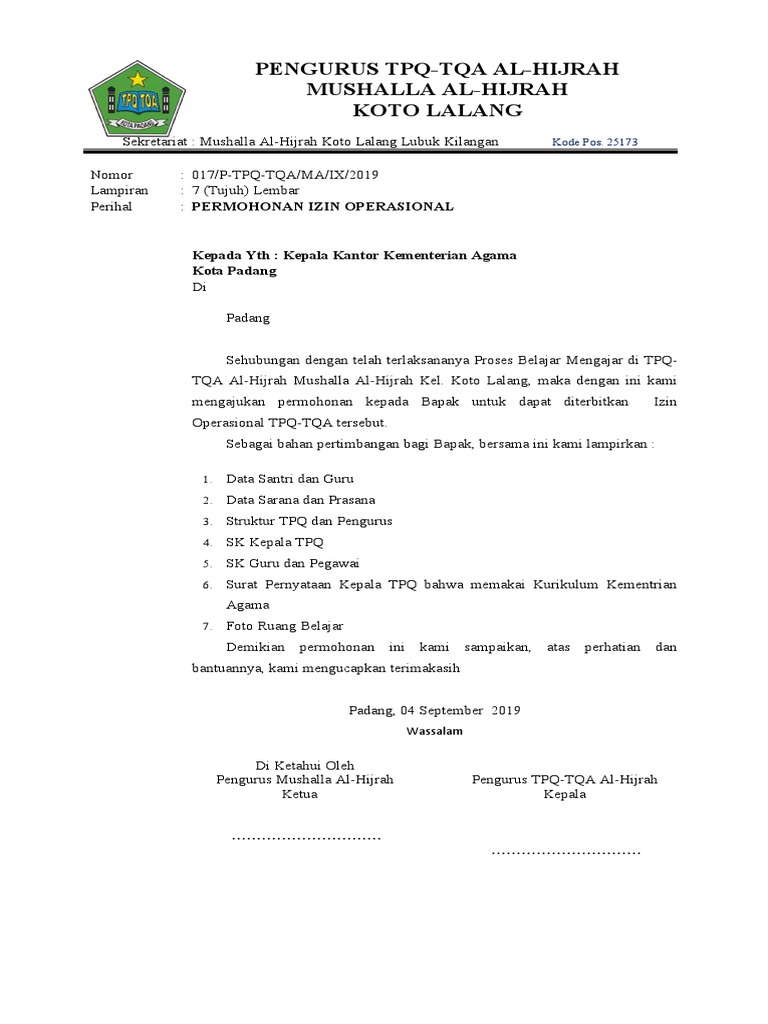 1.izin Operasional TPQ | PDF