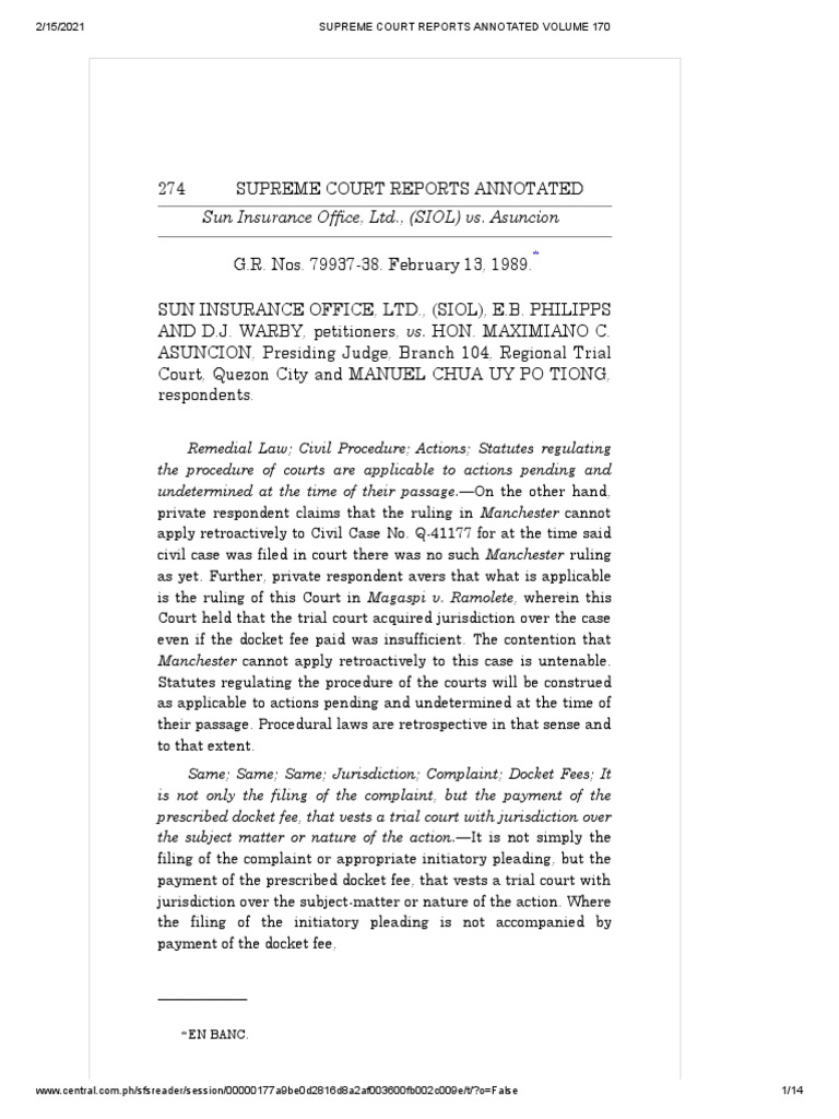 19 Sun Insurance Office LTD V Asuncion | PDF | Complaint | Damages