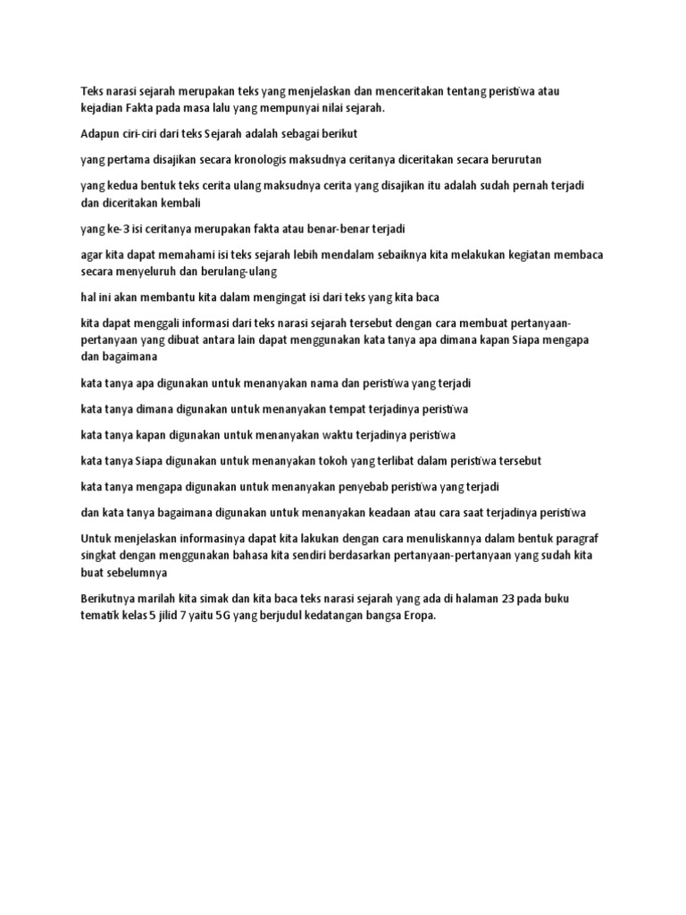 Teks Narasi Sejarah dan Ciri-Cirinya | PDF