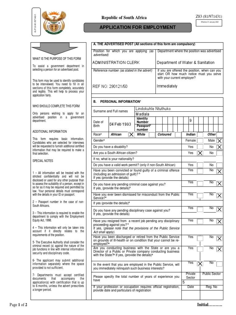 Editable Approved New Z83 Form Gazetted 6 Nov 2020 | PDF | Criminal ...