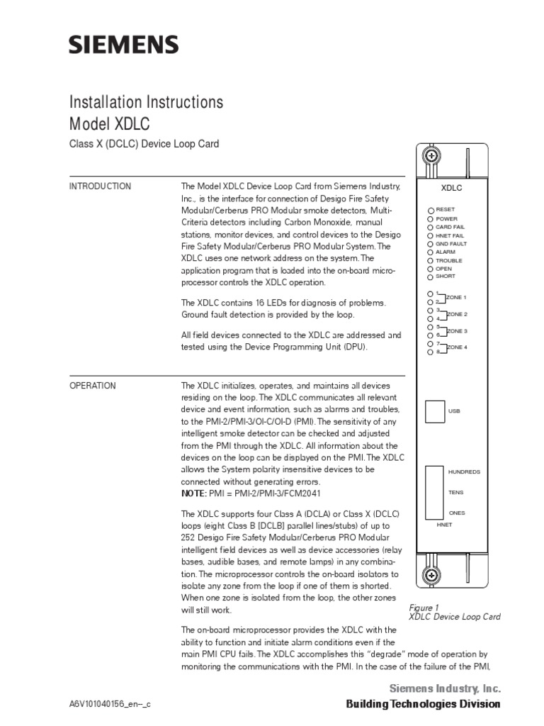Installation Instructions Model XDLC: Class X (DCLC) Device Loop Card ...