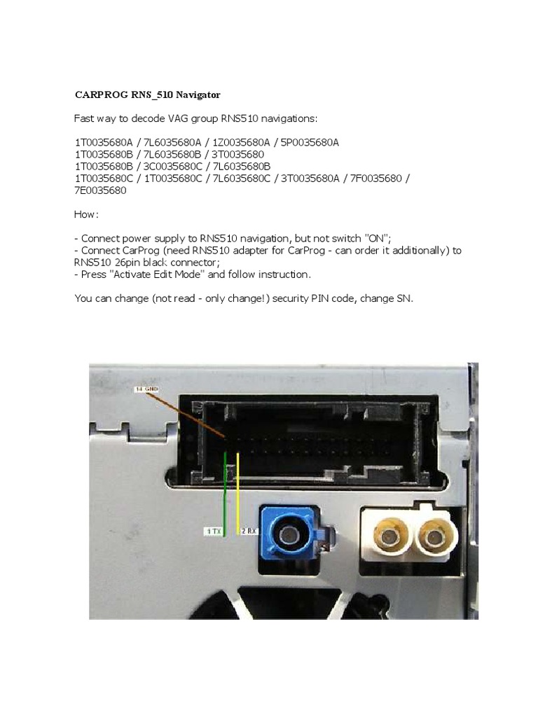 CARPROG RNS_510 Navigator Decode | PDF