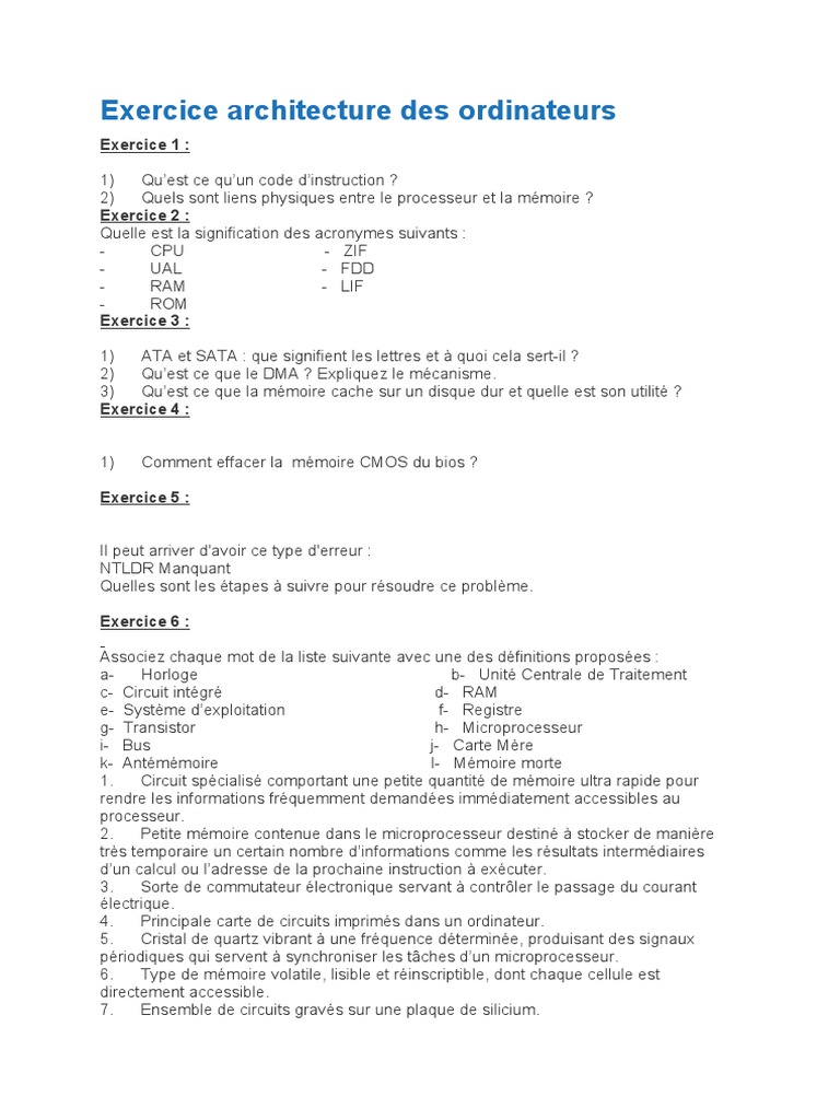 Exercice Architecture Des Ordinateurs | PDF | Processeur | Disque dur