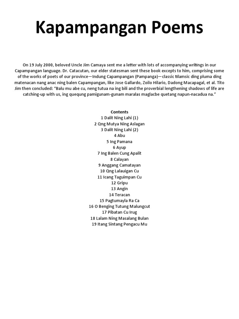 Kapampangan Poems | PDF | Languages Of Southeast Asia | Languages Of Asia