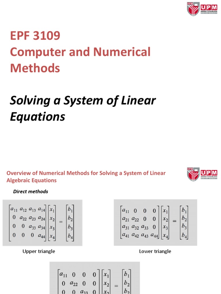 EPF 3109 Computer and Numerical Methods: Solving A System of Linear Equations | PDF | System Of ...