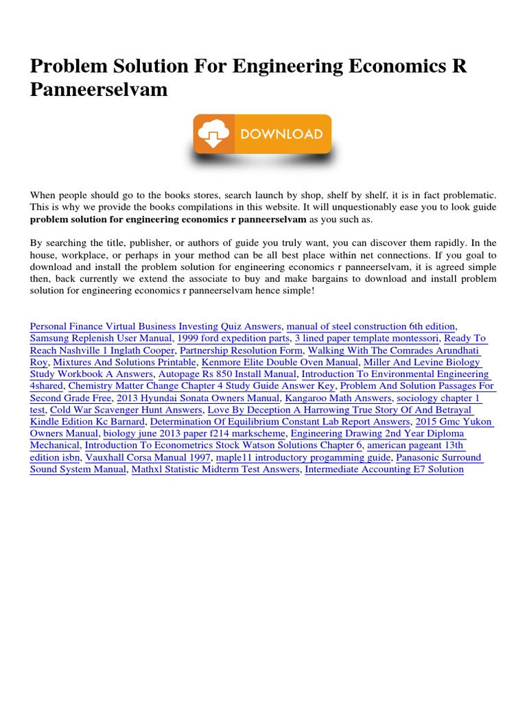 Problem Solution For Engineering Economics R Panneerselvam | PDF