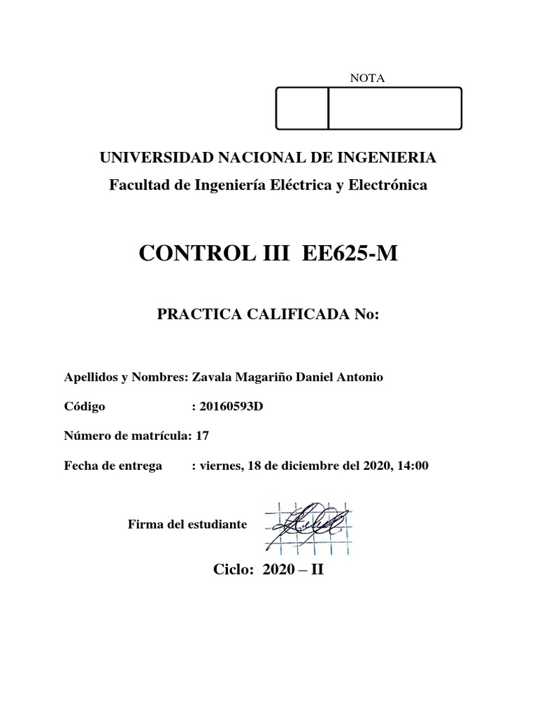 1ra Practica de Control 3 | PDF | Sistema de control | Análisis matemático