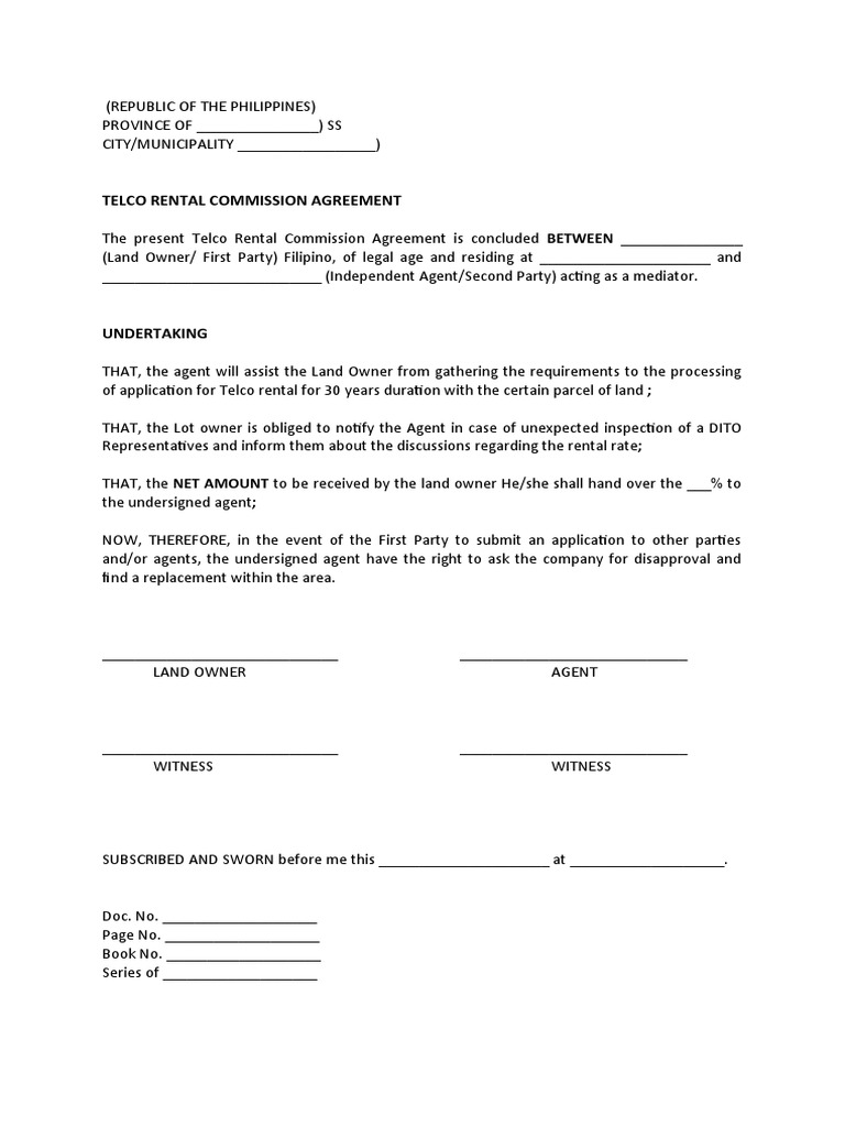 Telco Rental Commission Agreement | PDF