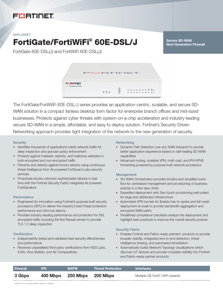 Fortigate/Fortiwifi 60E-Dsl/J: Secure Sd-Wan Next Generation Firewall ...