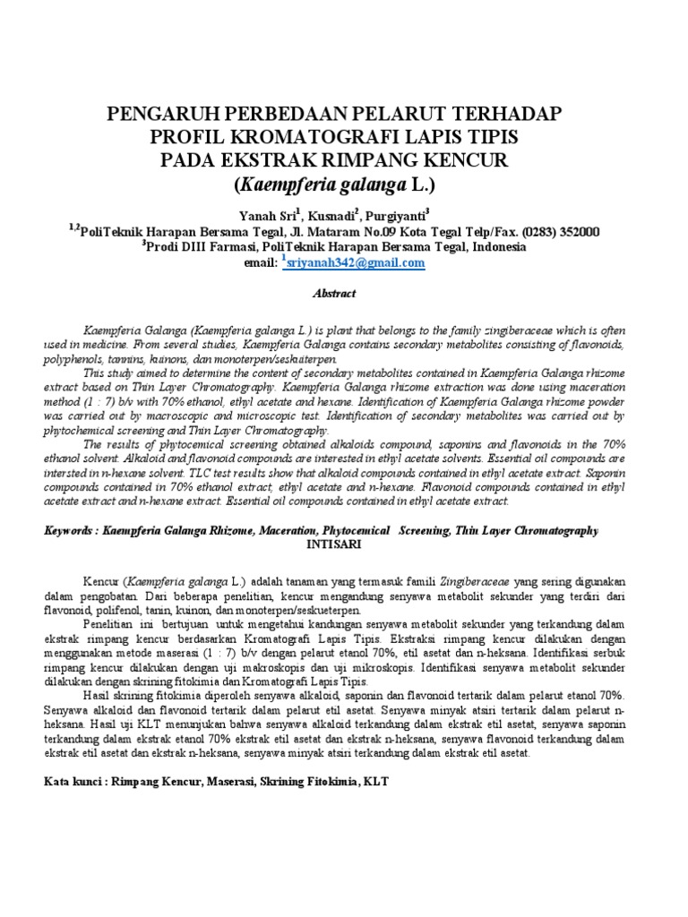 Pengaruh Perbedaan Pelarut Terhadap Profil Kromatografi Lapis Tipis ...