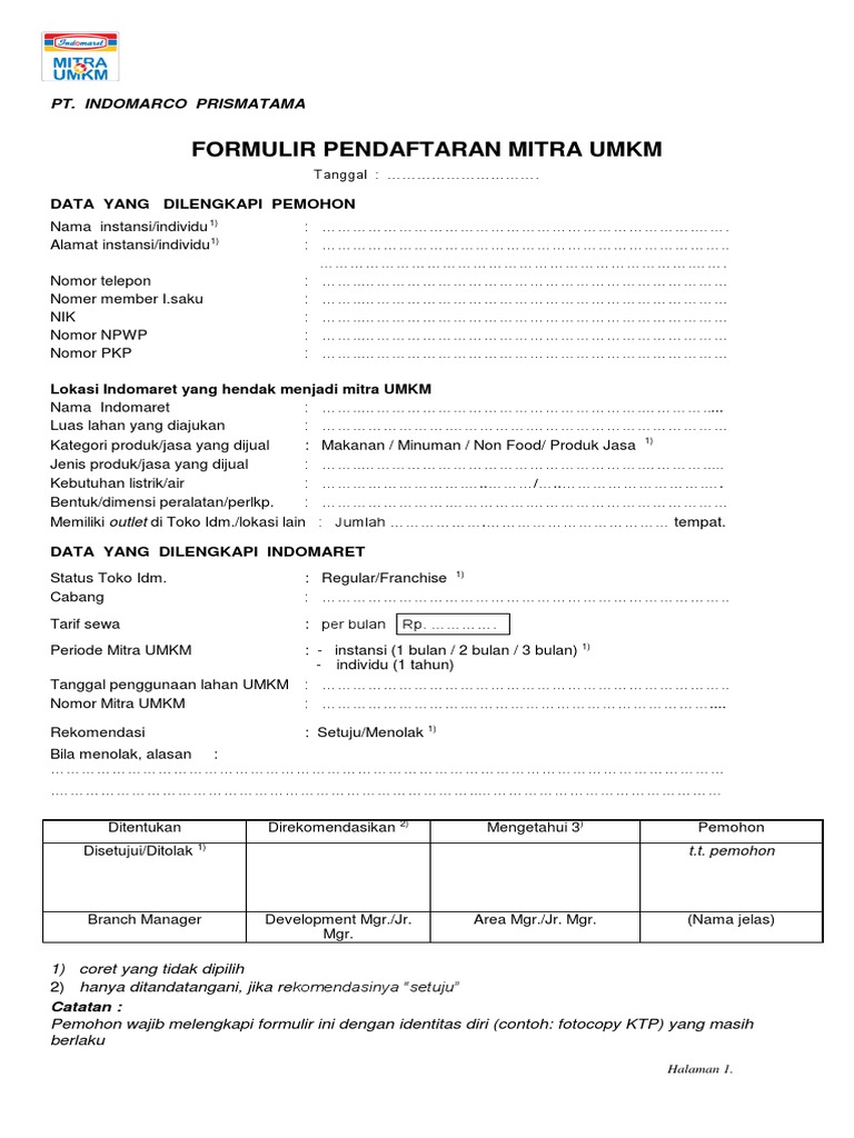 Formulir Permohonan Mitra UMKM 2020 | PDF