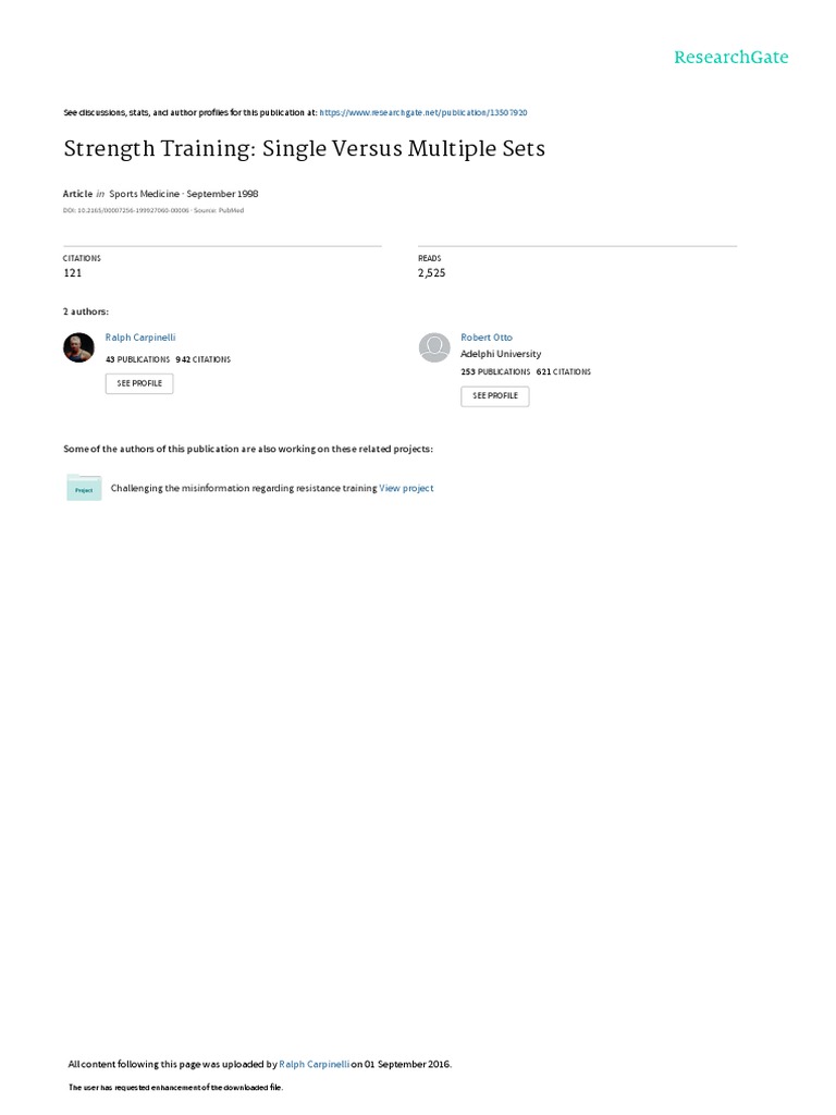 Strength Training: Single Versus Multiple Sets: Sports Medicine ...