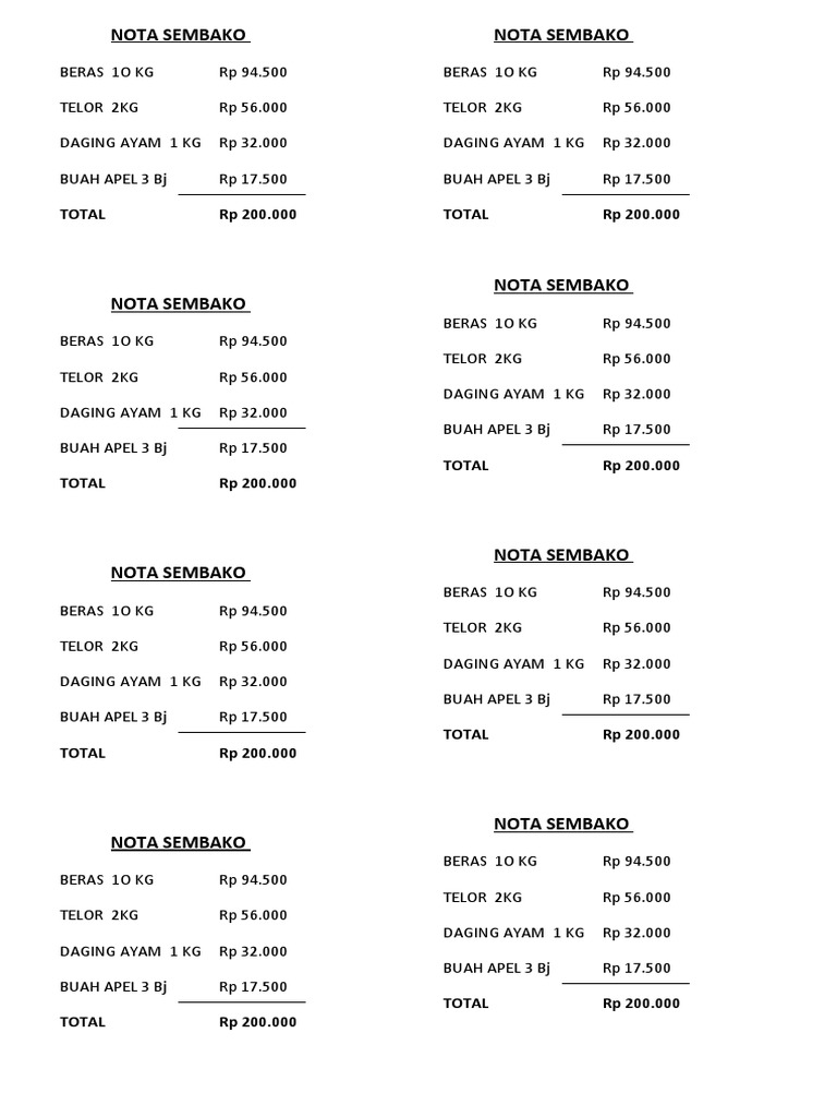 Nota Belanja Sembako 2023 | PDF