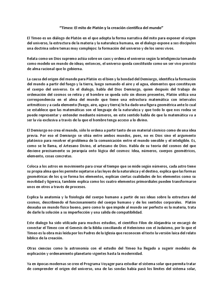 Timeo | PDF | Platón | Metafísica