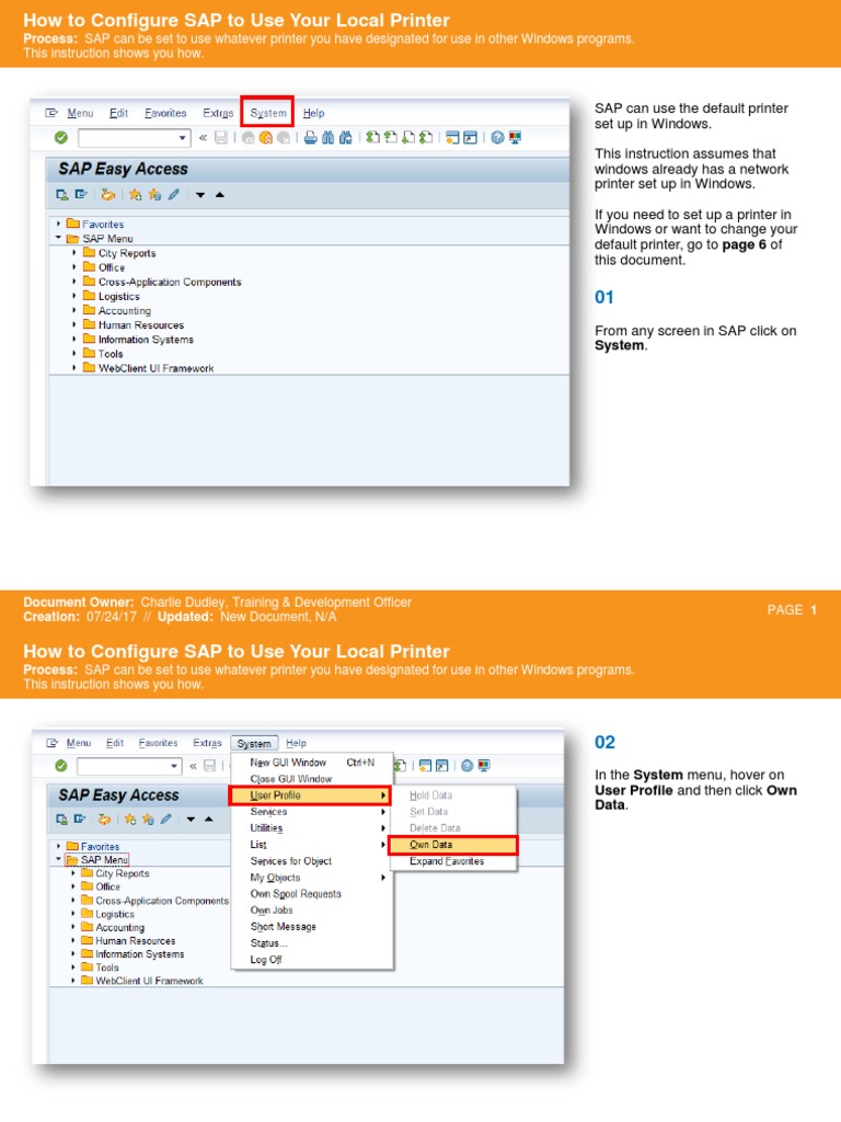 Configure SAP To Use Your Local Printer | PDF | Printer (Computing ...