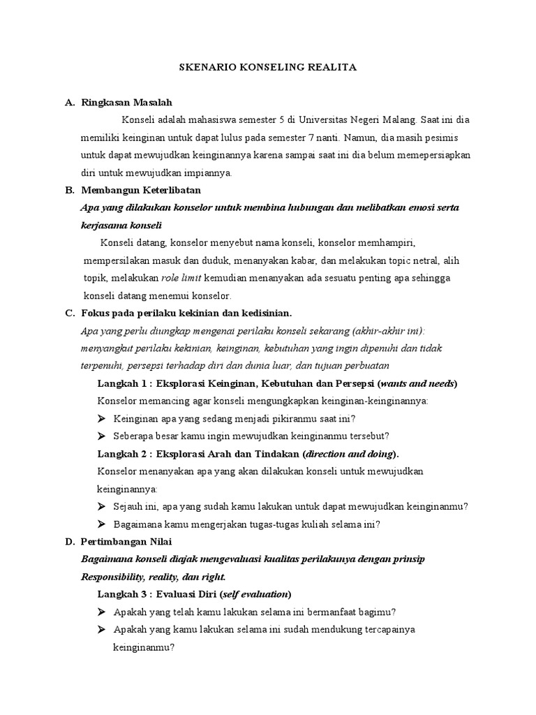 Skenario Konseling Realita | PDF
